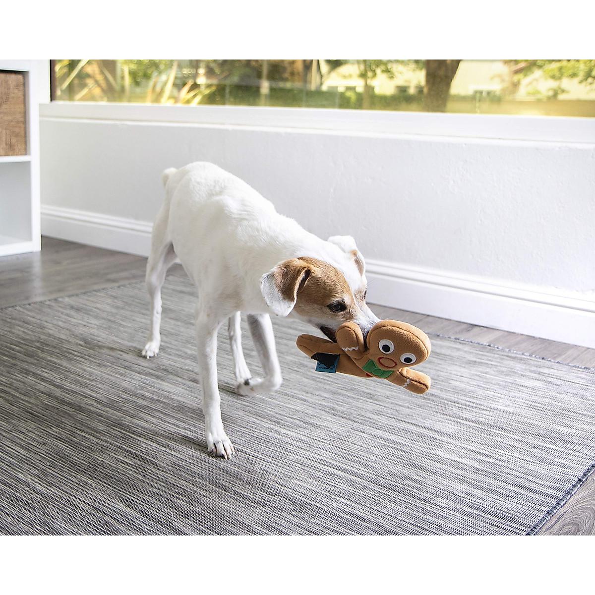 goDog Christmas Gingerbread Man Squeaky Plush Dog Toy, Chew Guard Technology - Brown, Large