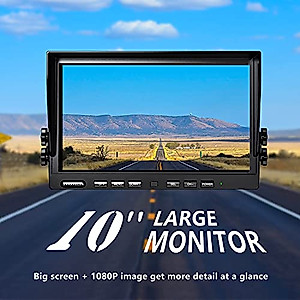 ZEROXCLUB 10'' 1080P Wireless Backup Camera System, 10 Inch DVR Dual/Quad Monitor Wireless 2 Rear View Cameras for RV/Truck/Trailer/Camper, IP69 Waterproof Digital Signal Recording System-BW102