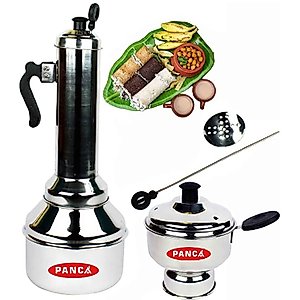 Panca Stainless Steel Puttu Maker with Cooker, puttu kudam Steel, Puttu Vessel, Chiratta Puttu Kudam,Puttu Maker Pressure Cooker, Puttu Maker Steel, Make in India, Silver (Pack of 1)
