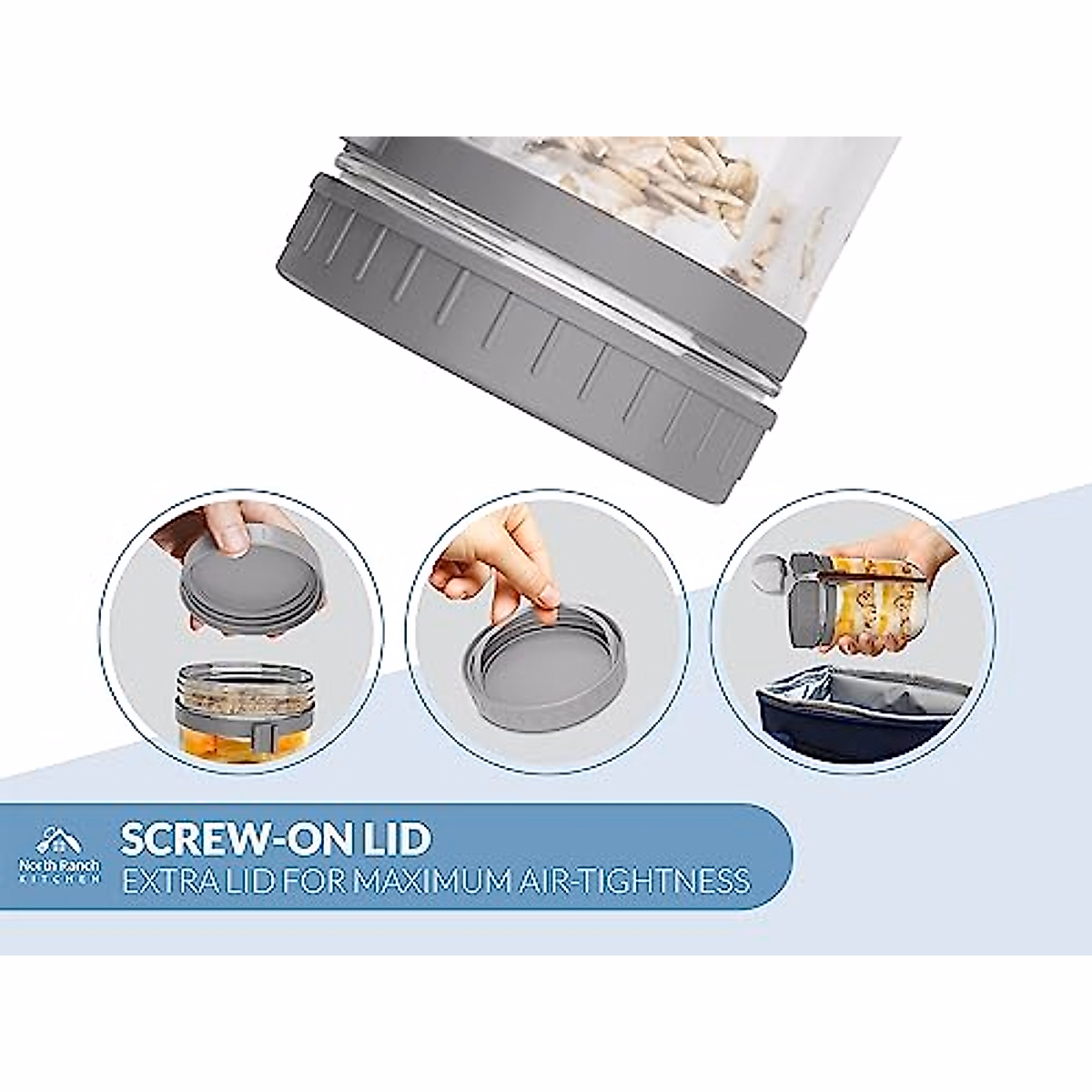 North Ranch Kitchen 16 oz overnight oats containers with lids - Jars with spoons and lids - made of premium borosilicate glass - 2x oatmeal jars with spoons & spoon holder