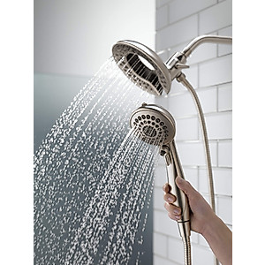 Delta Faucet 5-Spray In2ition 2-in-1 Dual Shower Head with HandHeld Spray, Brushed Nickel Hand Held Shower Head with Hose, Handheld Shower Heads, 2.5 GPM Shower Head, Stainless 58569-SS25-PK