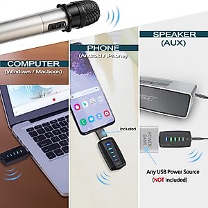 Alvoxcon USB Wireless Microphone, UHF Condenser mic for Android, PC Computer, Laptop, PA, Podcasting, Vlogging, YouTube, Vocal Recording, Gaming, Singing Practice (System with USB Receiver)