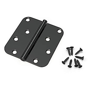 KNOBWELL 12 Pack 4" X 4" Matte Black Door Hinges Rounded Square Corner, 5/8 Inch Round Radius Exterior Door Hinge in Black