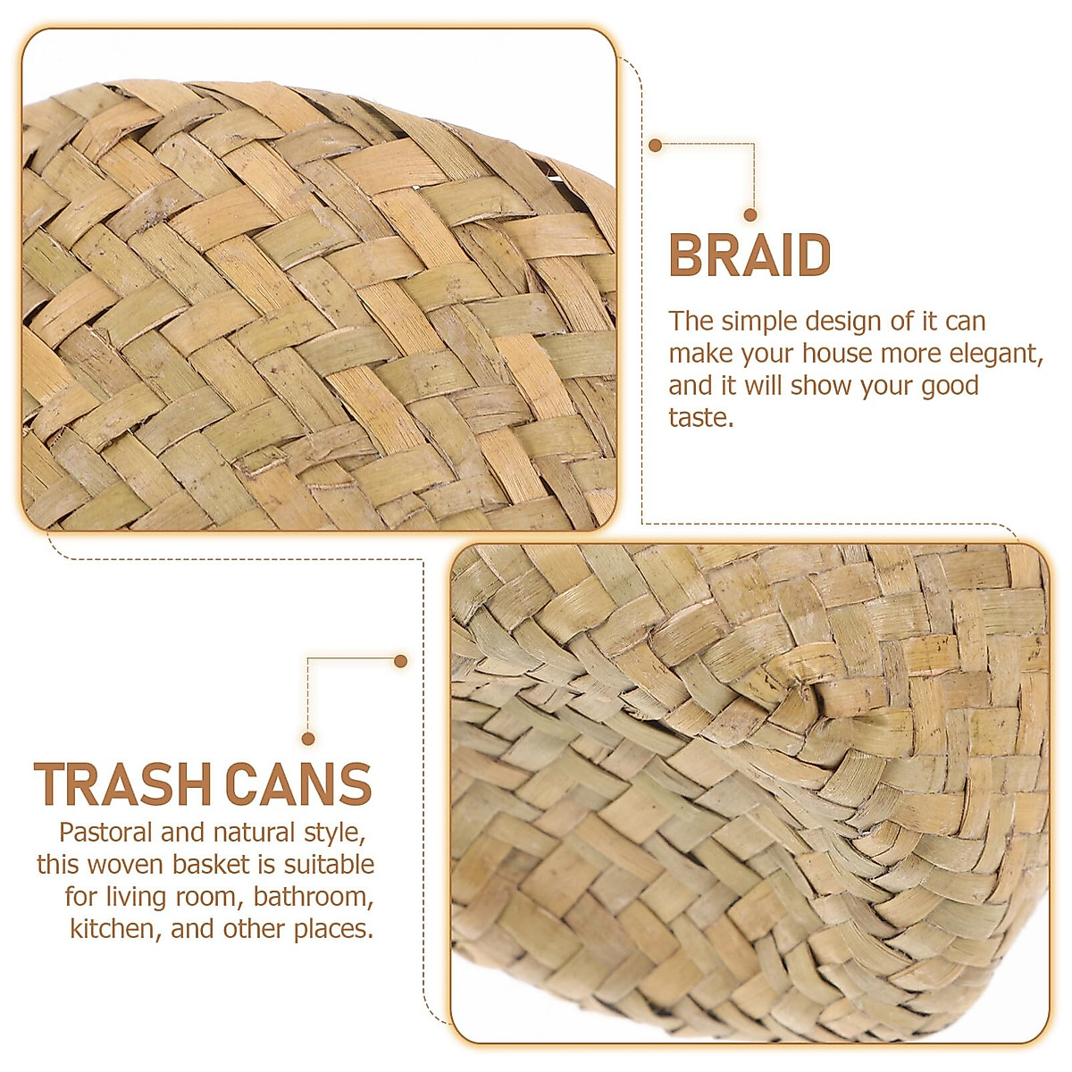 Ciieeo Round Seagrass Woven Storage Basket Waste Basket Pen Holder Natural Straw Garbage Can Trash Basket Makeup Brush Holder