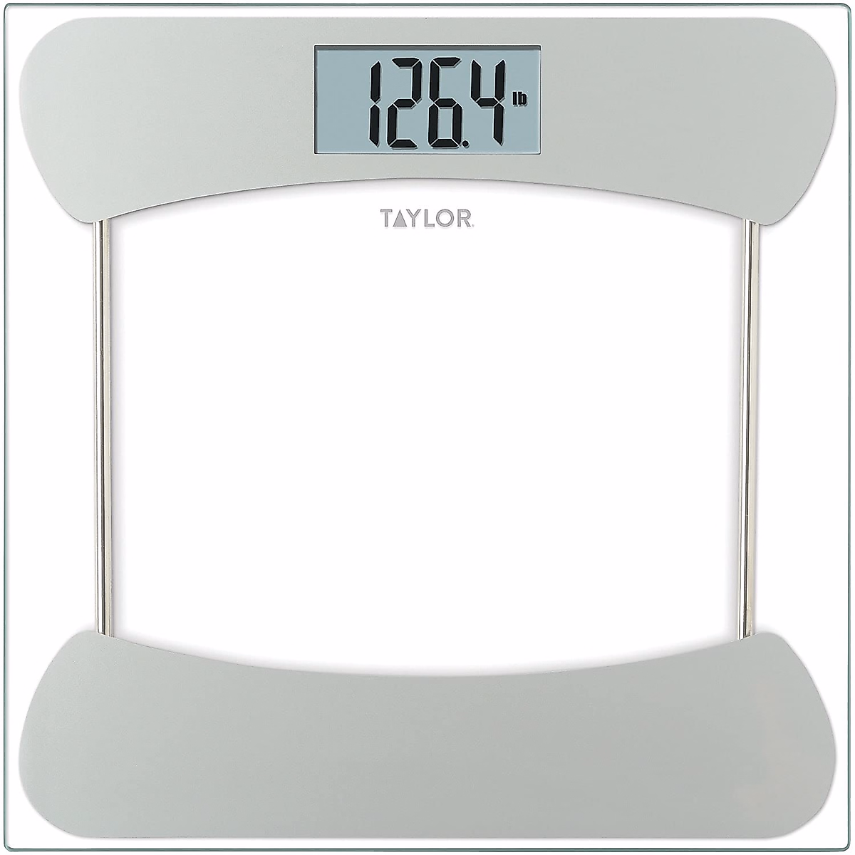 Taylor Precision Products Digital Bathroom Scale, Highly Accurate Body Weight Scale, Instant On and Off, 400 lb, Sturdy Clear Glass with Chrome Finish Base