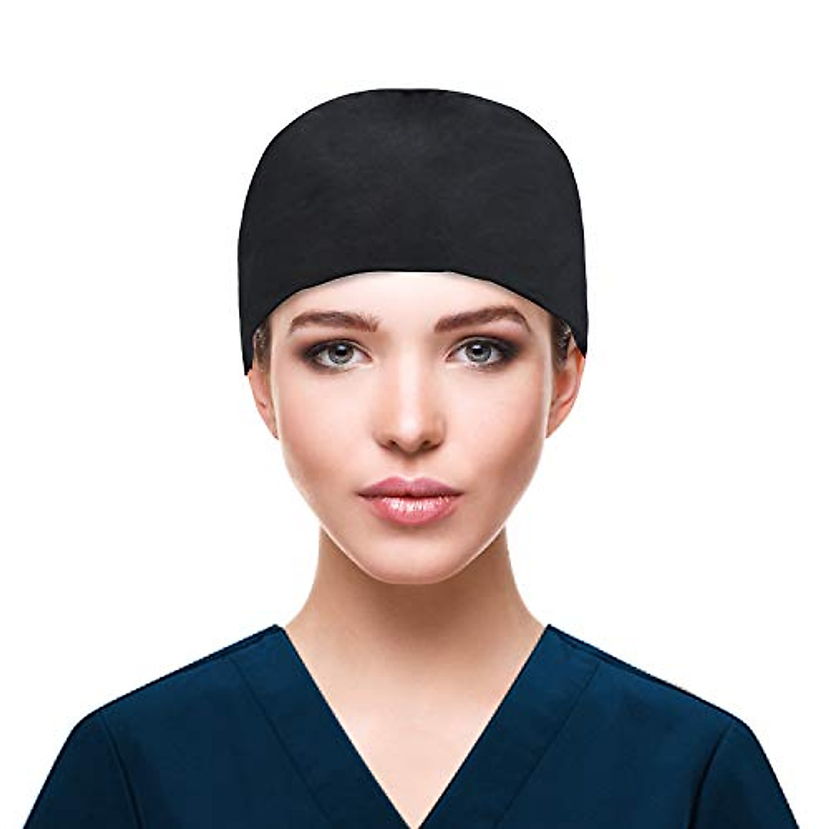 QBA Adjustable Working Cap with Button, Cotton Working Hat Sweatband, Elastic Bandage Tie Back Hats for Women & Men, One Size Black