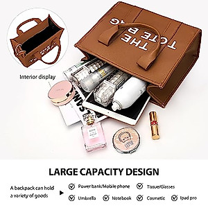 EIMMBD Tote Bag for Women, PU Leather Tote Bag with Zipper, Women's Tote Handbags Crossbody Bags for Work,Travel (Brown, Large)