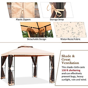 Tangkula 10x10 Feet Patio Gazebo, Outdoor Steel Gazebo with Netting, Double Vented Roof, Outdoor Patio Pavilion Shelter w/ 100 Square Feet of Shade, Ideal for Garden, Backyard, Deck