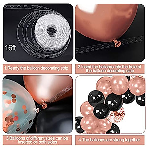 Black Rose Gold Balloons Garland Arch Kit, 112Pcs Rose Gold Black Confetti Latex Balloon Party Decorations for Birthday Bridal Wedding Shower Graduation Retirement Decor