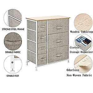 7 Drawers Dresser Non-Woven Synthetic Fabric Furniture Storage Tower Unit for Living Room Linen