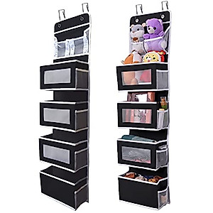 Aeeteek 1 Pack Hanging Closet Organizer 5-Shelf Over The Door Shoe Organizer Wall Mount Storage Bag Containers 49.2 * 13 * 5.5 Inches Large Capacity Collapsible Shelves Drawers (Black)