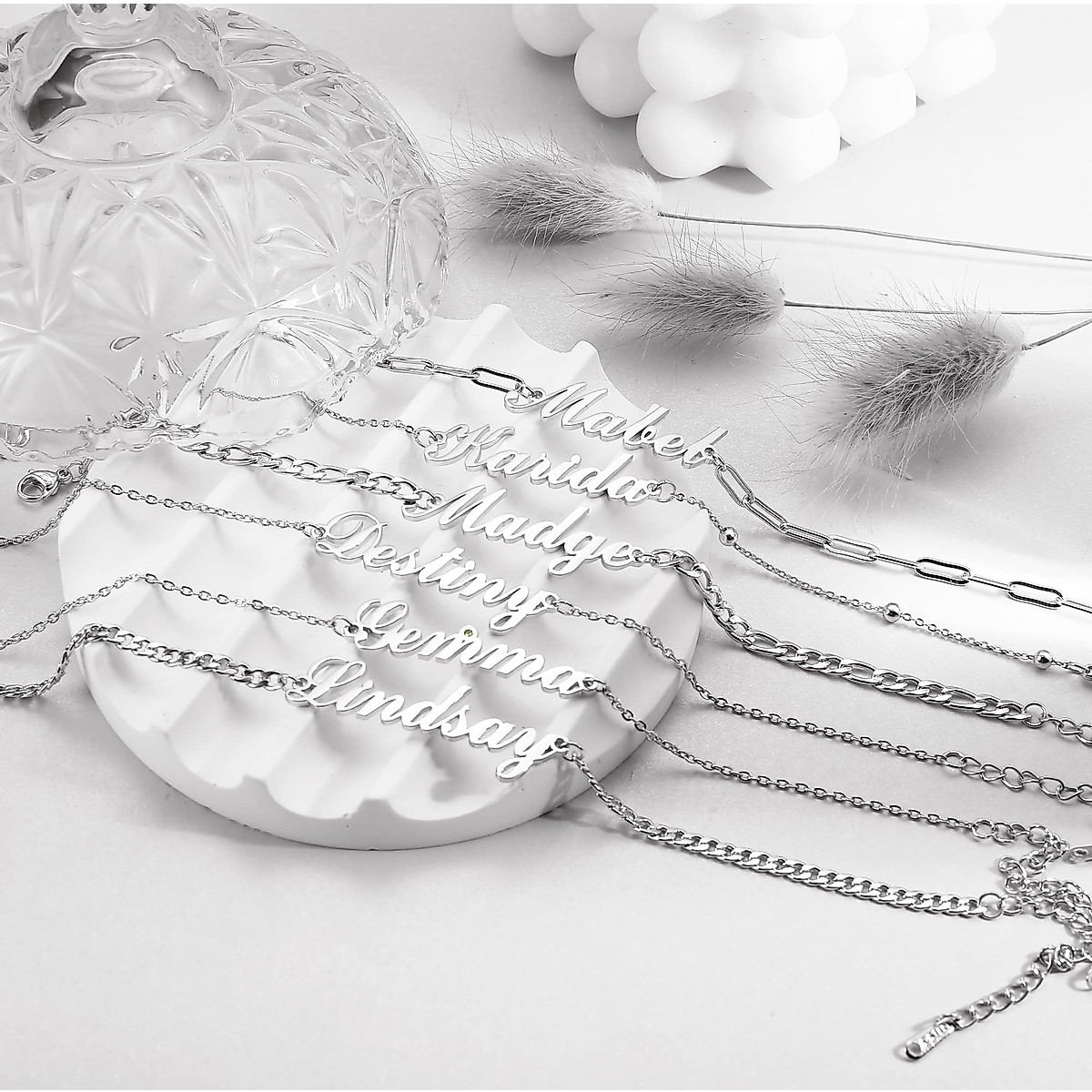 Jewenova Sterling Silver Name Bracelet/Anklet Personalized Cuban Chain Bracelet with Name S925 Custom Anklet Personalized Jewelry Gift for Women