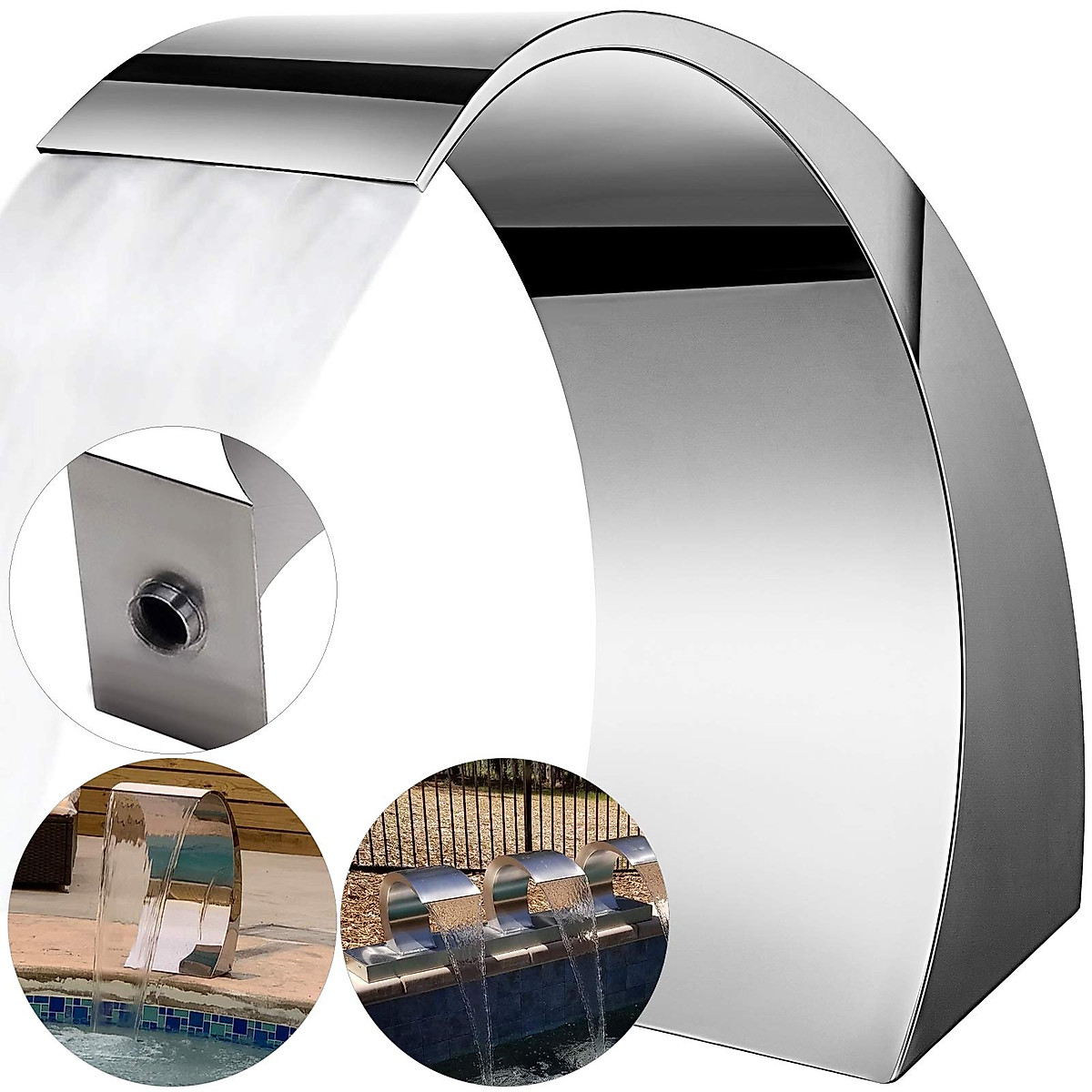 Happybuy Stainless Steel Pool Fountain 17.7 x 11.8 x 23.6 inches Pool Fountain Silver Pool Fountains for In Ground Pools Garden Outdoor Waterfalls Sheer Descent Pond Water Feature