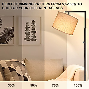 ROTTOGOON Dimmable Floor Lamp, 4 Color Temperatures Standing Lamp with Remote Control & Rotary Switch, Tall Pole Floor Lamp for Living Room, Bedroom, Study Room, Office, 9W LED Bulb Included - Black