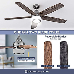 Prominence Home Tennyson, 48 Inch Modern Indoor LED Ceiling Fan with Light, Remote Control, Three Mounting Options, Dual Finish Blades, Reversible Motor - 51472-01 (Gun Metal)