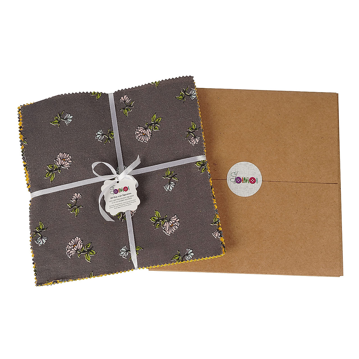 Soimoi Precut 10-inch Asian Floral Prints Cotton Fabric Bundle Quilting Squares Charm Pack DIY Patchwork Sewing Craft- Gray & Yellow