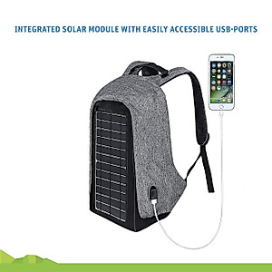 Jauch Solar Backpack London 40 Anti Theft | 10W Integrated Solar Panel with 5V USB Charging Port | 40 Litres | Water Resistant, Durable | Charges smartphones, tablets, GPS and other USB devices