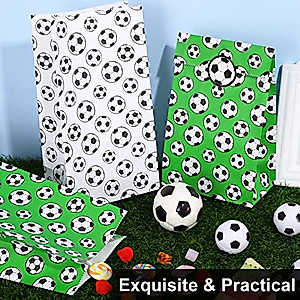 durony 24 Pack Soccer Gift Bags Paper Treat Bags Soccer Print Goodie Bags with Stickers for Sports Theme Party Decorations, Game Celebration Supplies