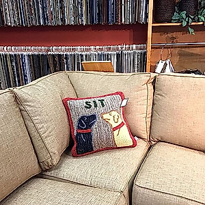 Chandler 4 Corners Artist-Designed Two Dogs Sitting Hand-Hooked Wool Decorative Throw Pillow (18” x 18”) Dog Pillow for Couches & Beds - Easy Care & Low Maintenance- Yellow, Black Lab Throw Pillow