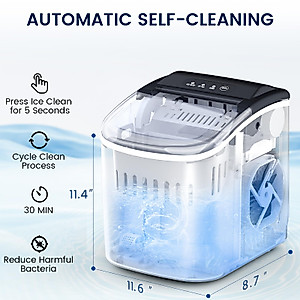 Joy Pebble Stainless Steel Ice Maker Countertop, 26Lbs/24H, 9 Cubes Ready in 6-8 Mins, Self-Cleaning Portable Ice Maker with Handle, for Home/Office/Bar (Silver)