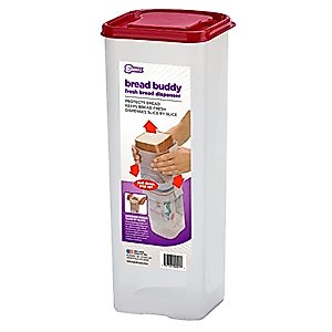 Buddeez Bread Buddy Bread Box – Fresh Bread Storage Container, Plastic Sandwich Bread Dispenser, Red Lid, Pack of 1