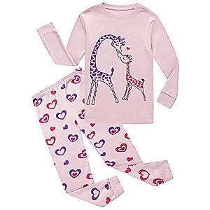 Family Feeling Giraffe Baby Girls Long Sleeve Pajamas Sets Valentines Day Cotton Pyjamas Kids Heart Pjs Size 18-24M