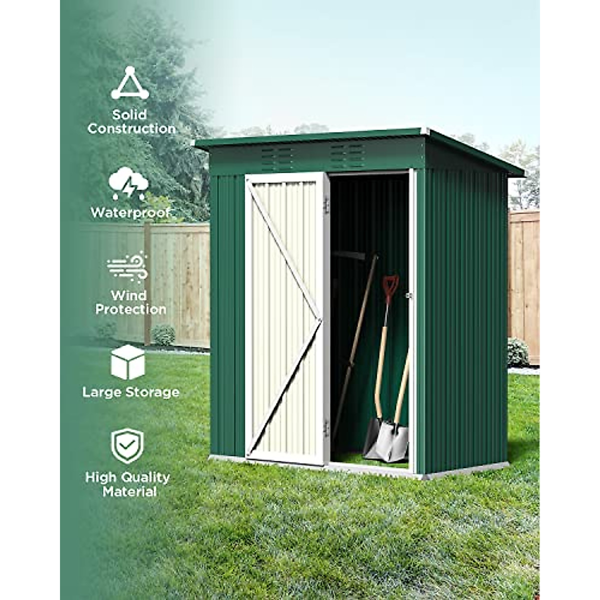 Bealife 5' x 3' Outdoor Storage Shed Clearance, Metal Outdoor Storage Cabinet with Single Lockable Door, Waterproof Tool Shed, Backyard Shed for Garden, Patio and Lawn(Green)