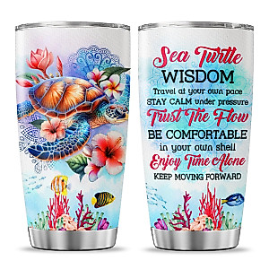 HUBUPU Sea Turtle Gifts, Sea Turtle Wisdom Quotes, Tumbler 20 Oz With Lid And Straw
