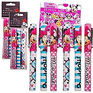 Disney Minnie Mouse Stylus Bundle - 7 Pc Minnie Mouse Pen Set with Minnie Mouse Stickers Disney Minnie Mouse Gift Set (Minnie Mouse Party Supplies)