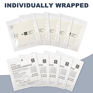 LotFancy Calcium Alginate Wound Dressing Pads, 4"x 4" Patches, 10 Pack, Non-Stick Padding, Highly Absorbent Dressing, Soft Comfortable Medical Wound Dressing for Skin Healing Support