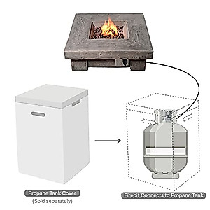 Teamson Home Square Wood Look Propane Gas Fire Pit Fire Table with ETL Certification, PVC Cover and Lava Rocks for Outdoor Patio Garden Backyard Decking Décor, 40,000 BTU, 35 inch Length, Gray