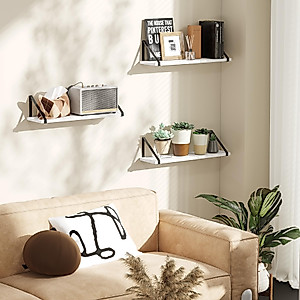 BAMEOS Floating Shelves Rustic Wood Wall Shelf Set of 3, Bookshelf Bathroom Shelf for Living Room, Office, and Bedroom (White)