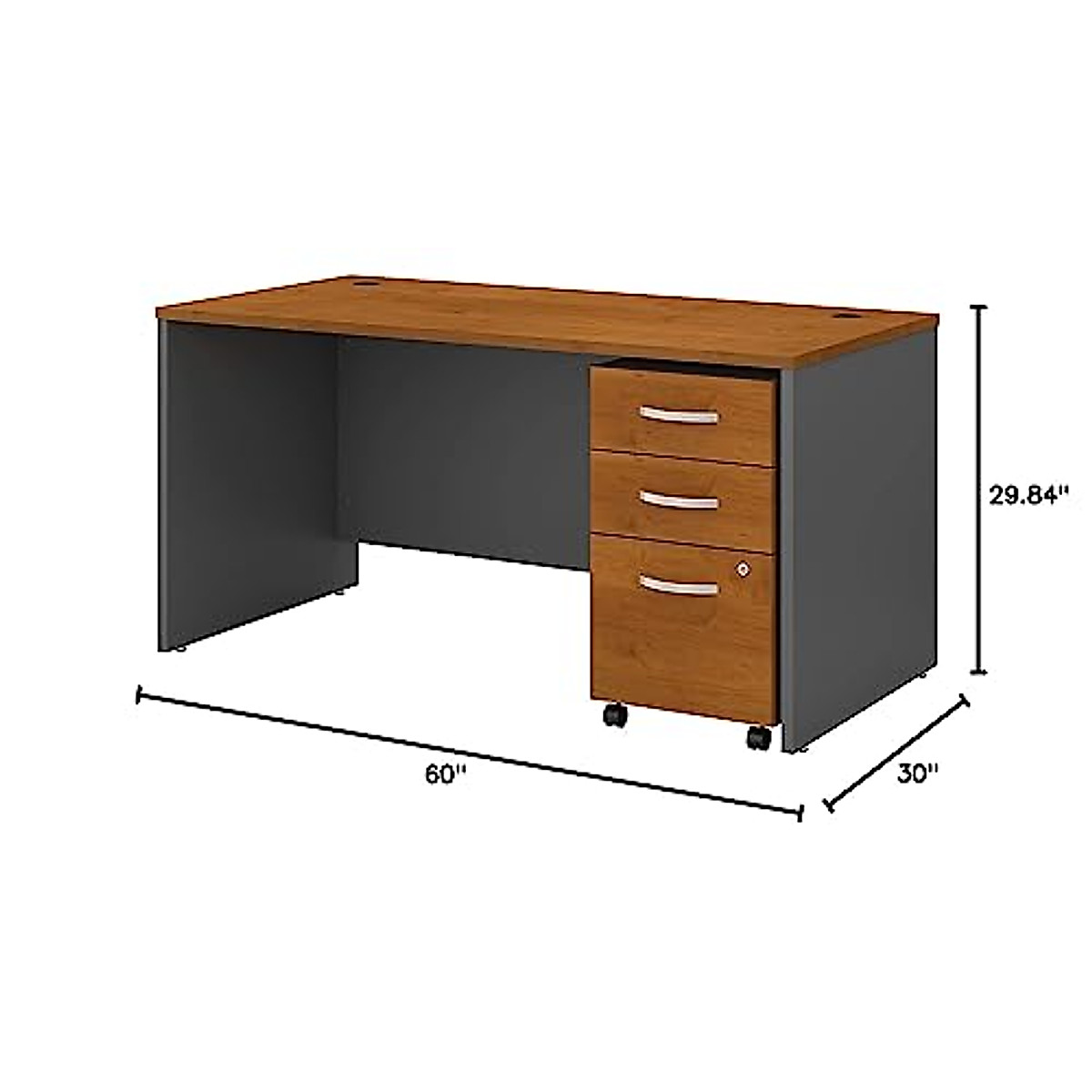 Bush Business Furniture Series C 60W x 30D Office Desk with 3 Drawer Mobile File Cabinet in Natural Cherry