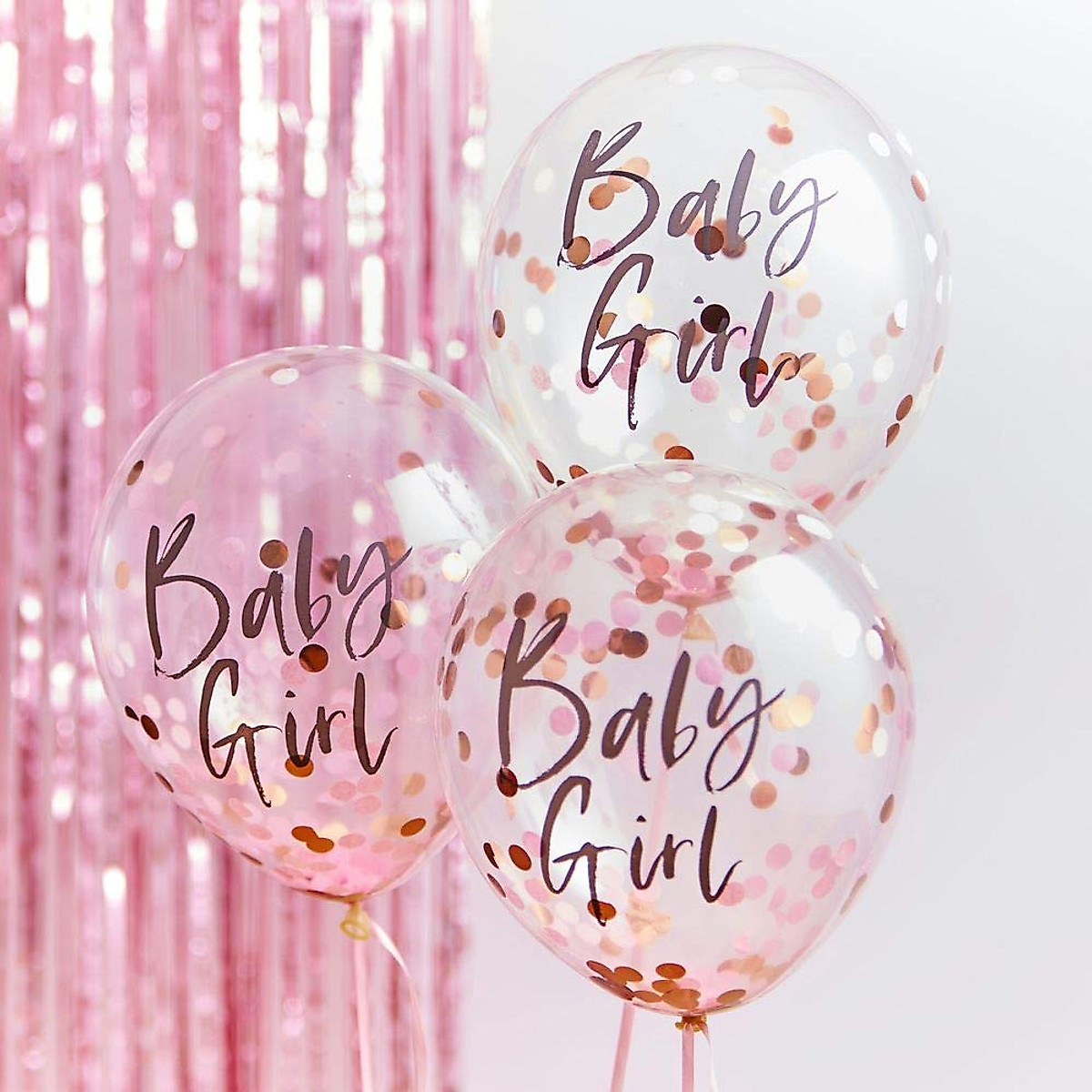 Ginger Ray Twinkle Twinkle Rose Gold Foiled "Baby Girl" Confetti Decorative Baby Shower Party Balloons