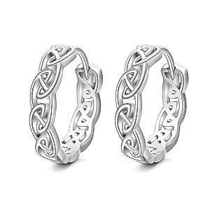 Shusukue Celtic Hoop Earrings 925 Sterling Silver Tiny 16mm Round Huggie Hoop Earrings Celtic Knot Hollow Hoop Earrings Vintage Good Luck Irish Jewelry Gifts for Women Men