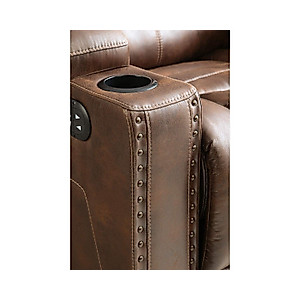 Signature Design by Ashley Owner's Box Faux Leather Power Reclining Sofa with Adjustable Headrest, Brown