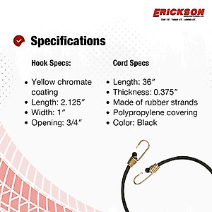 Erickson 06845 Black 36" Industrial Bungey Cord, (Pack of 4)