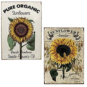 TISOSO Pure Organic Sunflower Seeds Metal Tin Sign Vintage Retro Wall Decor Art Farm Country Signs Size 2Pcs-8X12Inch