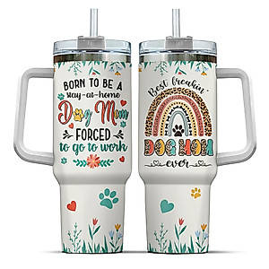 99OWL Women Cups Eleven Mama Mother Simple Print Tumblers Water Worlds Day Funny Cute Coffee, Dog Mom Gifts, Dog Mom Rainbow Retro Leopard, Tumbler 40 Oz With Handle Lid And Straw