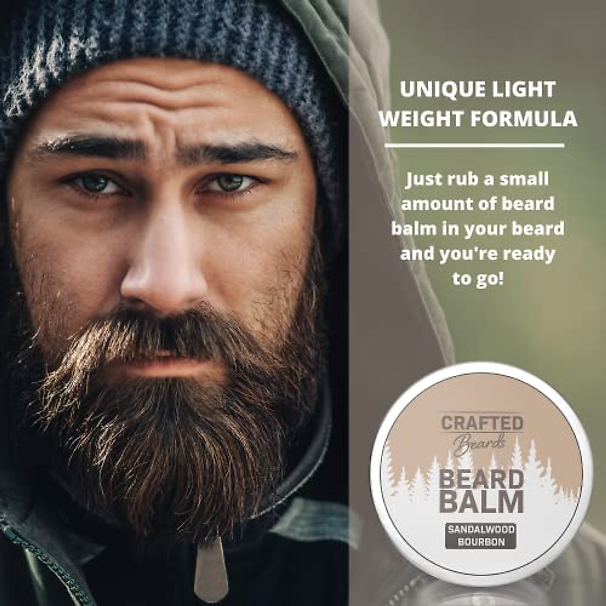 Crafted Beards - Beard Balm - Beard Wax - Mustache Wax - Light Hold - For a Softer, Smoother, Moisturized Beard - Made with All-Natural and Organic Ingredients - Leave in Conditioner (Sandalwood Bourbon)