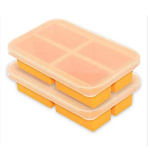 1-Cup Silicone Freezer Tray with Lid, Soup Freezer Molds, Ice Cube Tray, Silicone Container for Freezing Soup and Food - Makes 4 Perfect 1 Cup Portions, BPA Free (2-Pack)