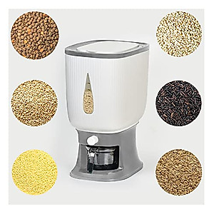 Variety Savings Coutnertop Rice Dispenser – Air Tight Rice Dispenser – Included Measuring Rice Cup & Cleaning Brush – Multipurpose Kitchen Rice Dispenser for Grains Cereal Snacks Nuts & More – 22 lbs - Gray