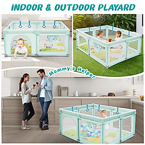 Baby Playpen, Playpen for Babies and Toddlers, Indoor & Outdoor Playard Kids Activity Center with Mat, Anti-Slip Base, Sturdy Safety Baby Playpen with Gate 50''x 50''x 27'' (Nordic Blue)