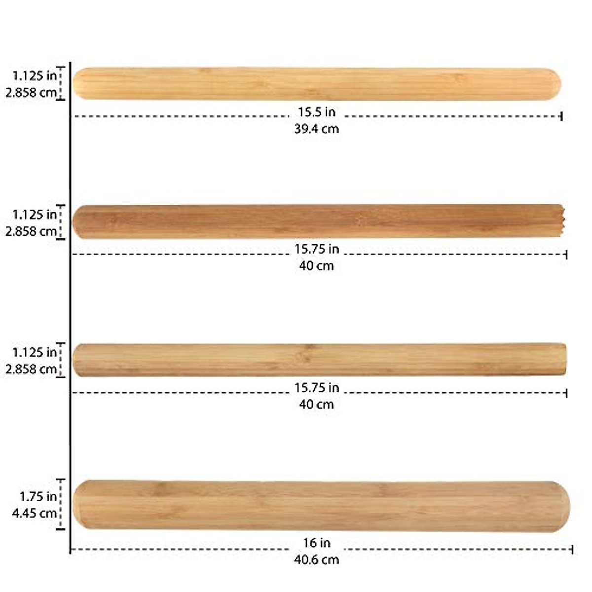 Bamboo French Style Rolling Pin - 15.5-in. x 1.125 in. - 3 Pcs