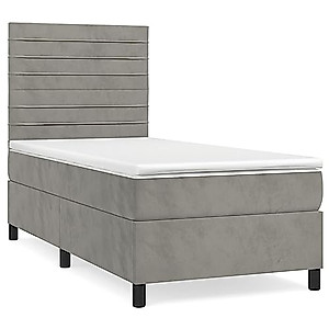 vidaXL Bed Frame, Box Spring Bed Single Platform Bed with Mattress, Bed Frame Mattress Foundation with Headboard for Bedroom, Light Gray Twin Velvet