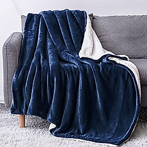 BEDELITE Sherpa Fleece Blanket Navy Blue Throw Blanket for Couch & Bed- 480GSM Thick Warm Winter Blankets, Super Soft & Cozy Fuzzy Blanket (50" X 60")