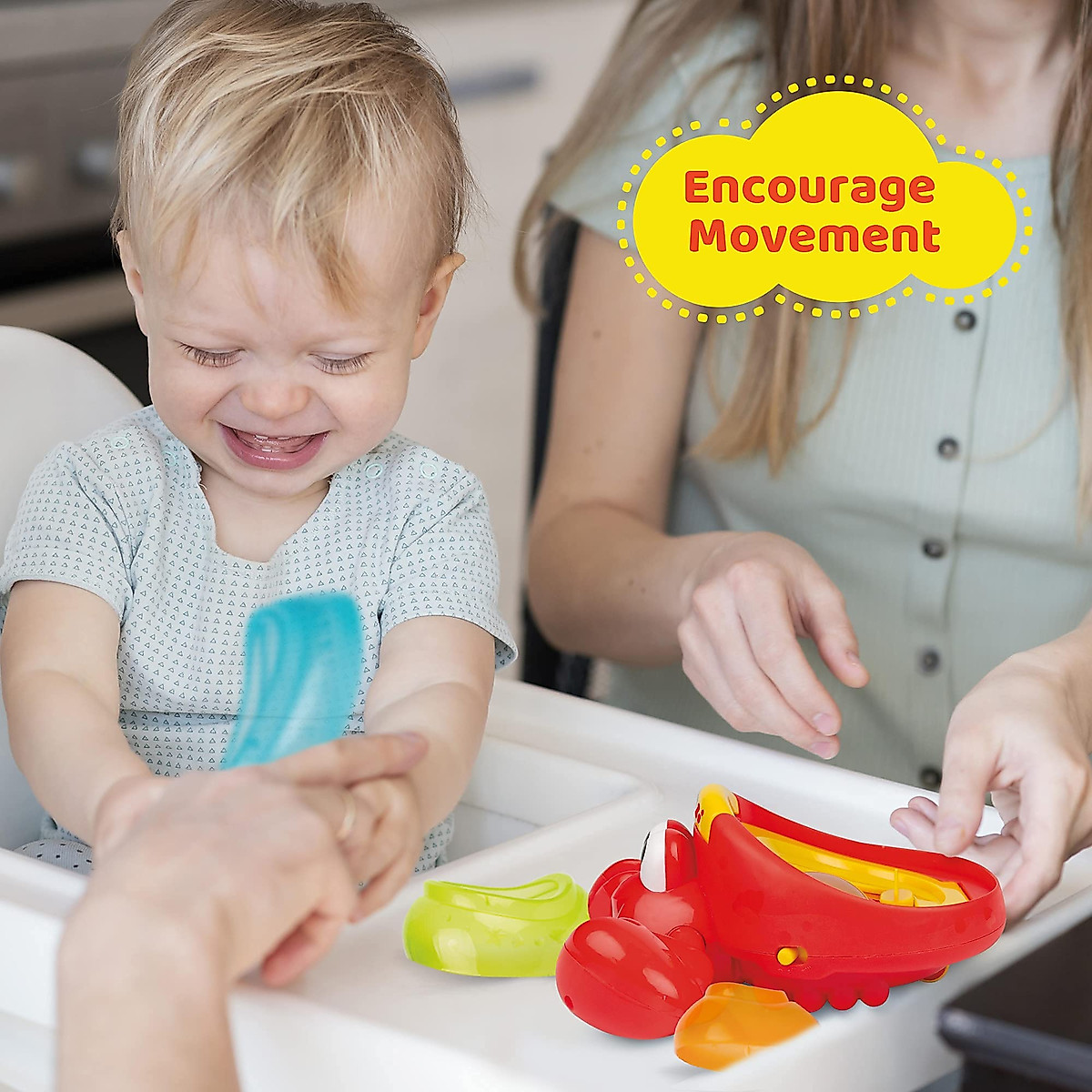 KiddoLab Pull Along Crab Stacker - Baby Pull Toy with Stackable Rainbow Cups, Stacking Toys with Color-Changing Lights, Nursery Rhymes - Educational Montessori Toys for Toddlers 1 2 3 Year Old