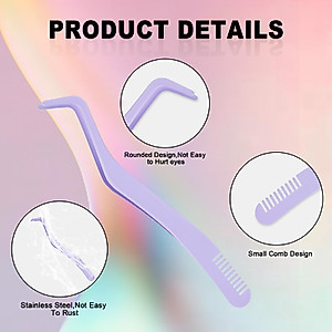 2pcs Eyelash Tweezers Set, Stainless Steel Eyelash Extension Tweezers with Comb False Lash Application Tool for Girls Women Beginners Makeup Artists (Light Purple, Light Pink)