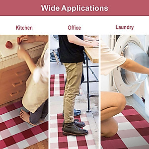 Carvapet Buffalo Plaid Kitchen Rug 2 PCS Cushioned Anti-Fatigue Kitchen Mat Waterproof Non-Slip PVC Ergonomic Comfort Standing Foam Mats for Office Laundry, Rose&White, 17.3''x27.5''+17.3''x47.2''