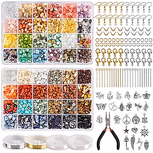 Quefe 2360pcs 48 Colors Crystals Beads for Ring Making Kit, Gemstone Chip Irregular Natural Stone with Jewelry Making Supplies for DIY Craft Necklace Bracelet Earrings